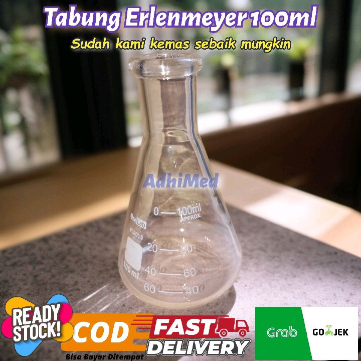 Jual tabung Erlenmeyer 100ml / labu erlenmeyer flask 100ml d
