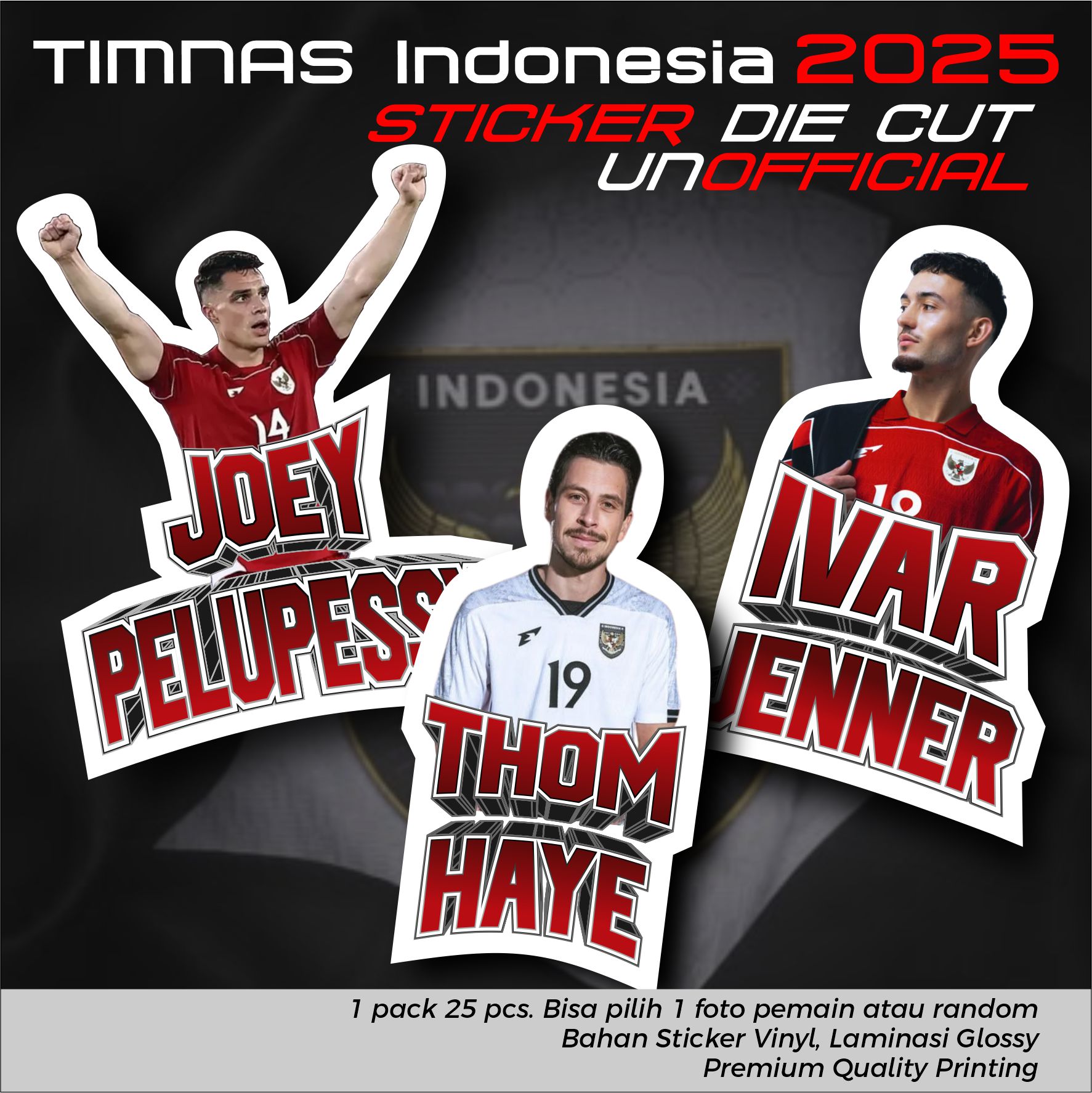 Jual STICKER 25 PCS TIMNAS INDONESIA SENIOR EDISI 2025 VINYL