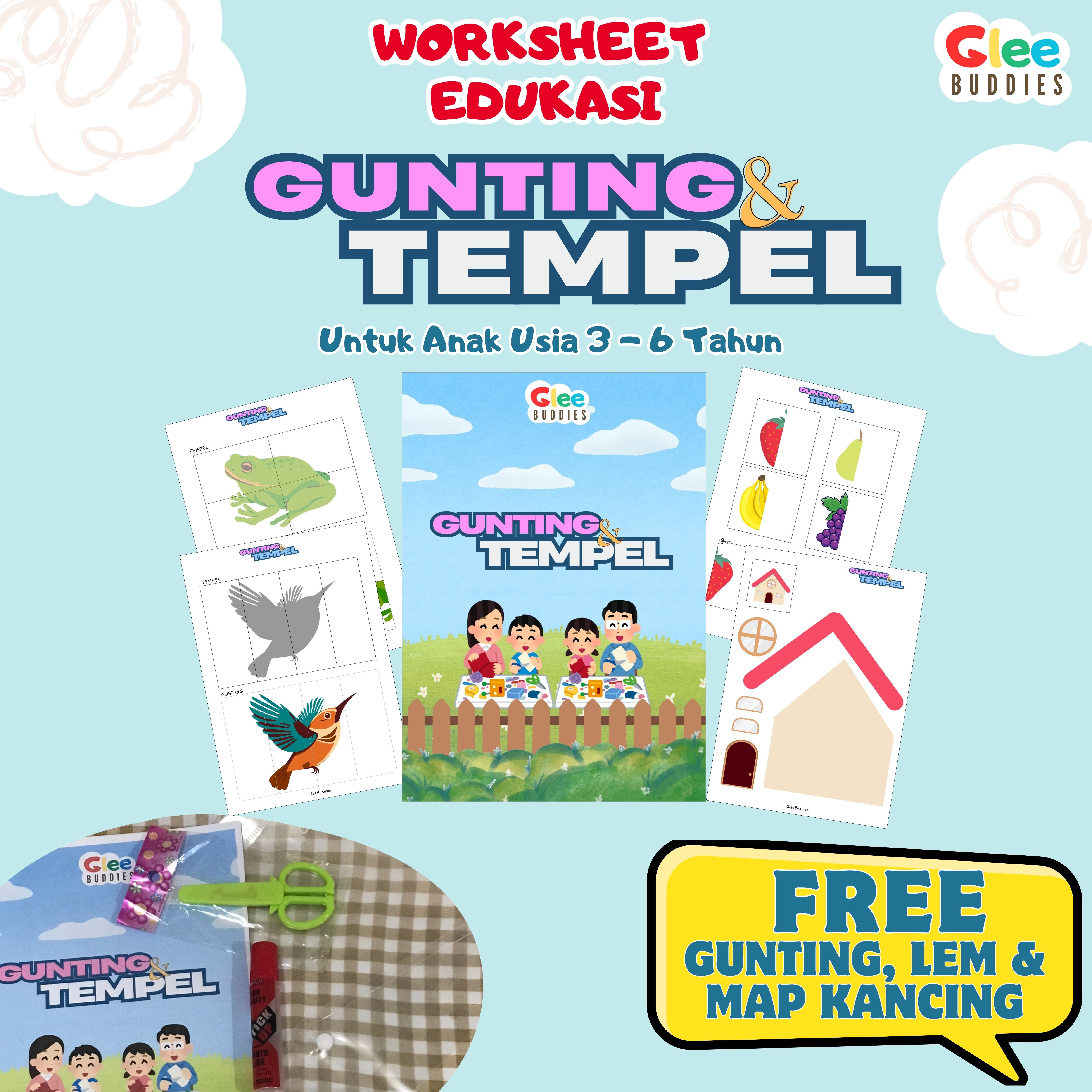 Worksheet Edukasi Cetak Gunting Tempel Anak TK PAUD | Motori