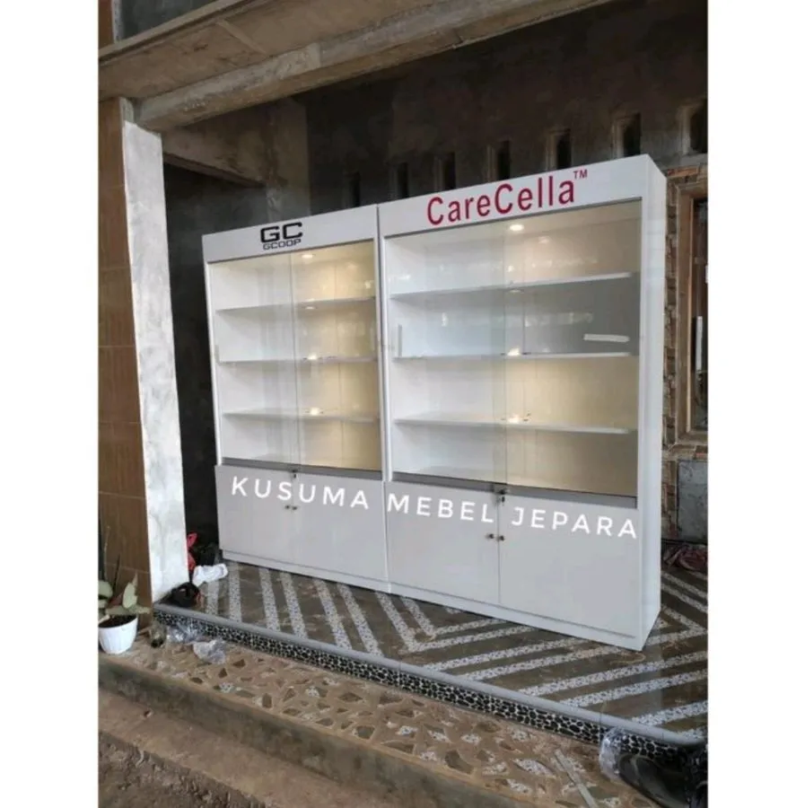 Jual Lemari Display Kaca Putih Sliding Pintu Untuk Toko dan