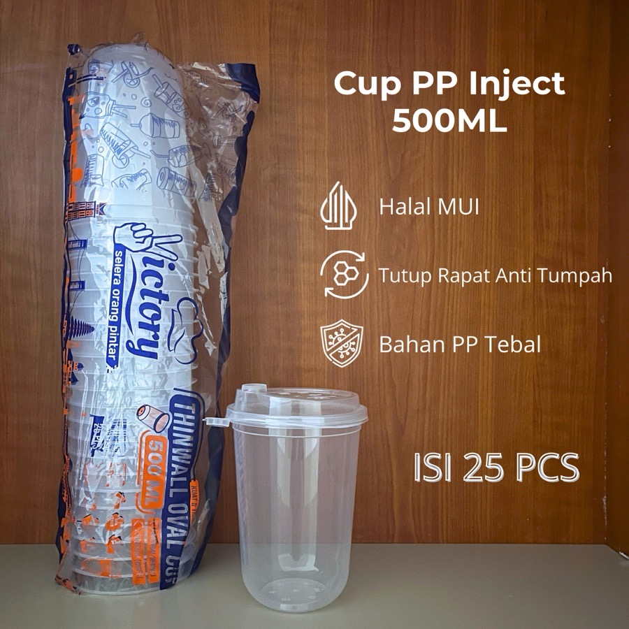 Jual Cup PP Inject 500ML OVAL + Tutup Merk Victory Isi 25pcs