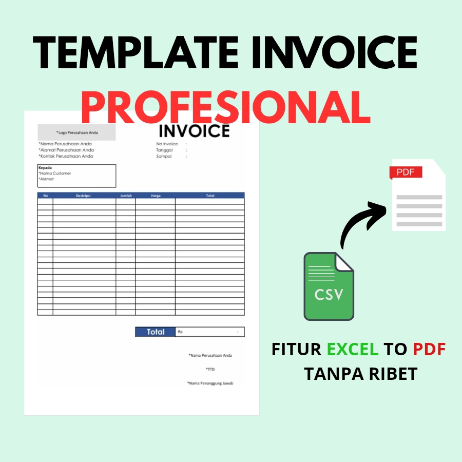 Template Invoice Profesional Excel to PDF (bisa di edit/cust