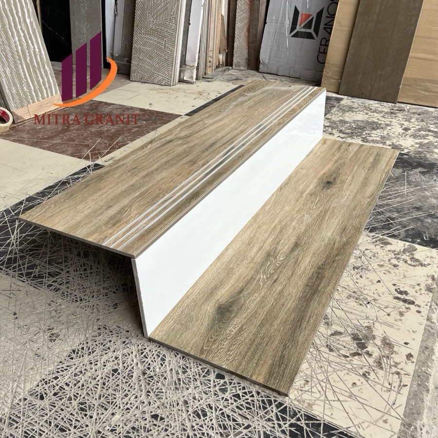 GRANIT TANGGA MOTIF KAYU CUSTOM UKURAN 30x100 20x100 STEPNOS