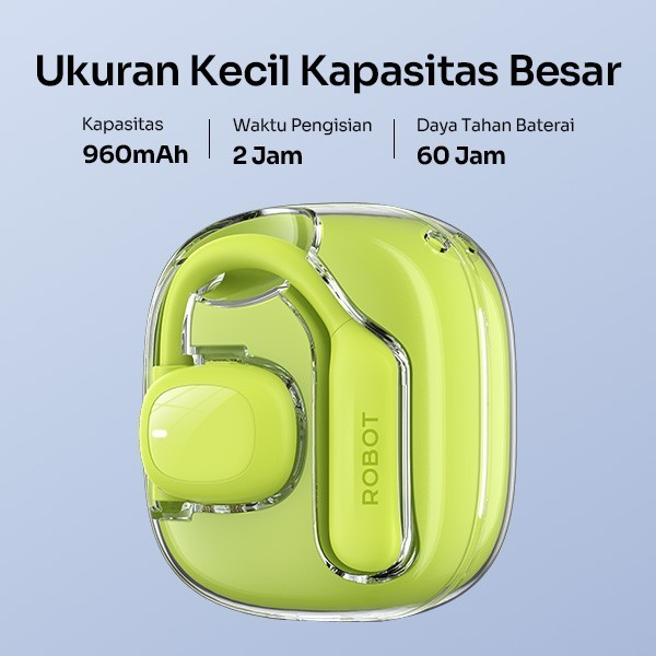 Jual ROBOT TWS Open-Ear OWS 2 960mAh Deep Blue/Lime Green