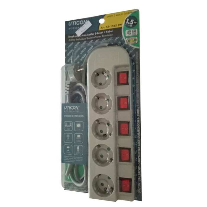 Jual Colokan listrik 5 lubang 5 switch on off UTICON seri ST