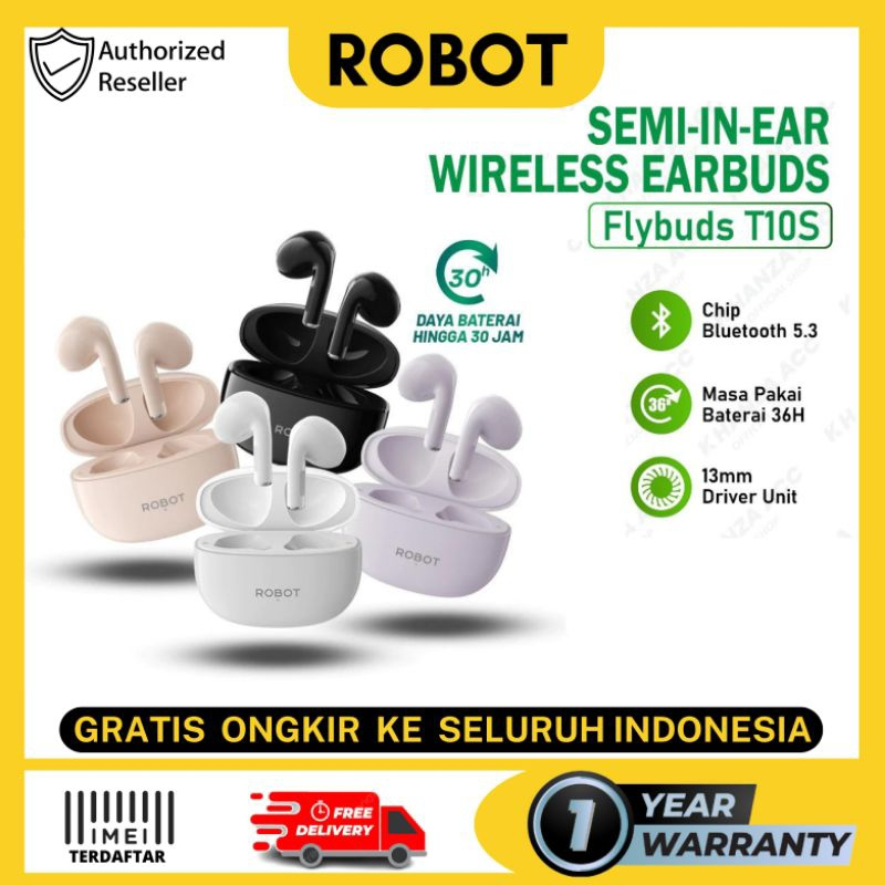 Jual ROBOT T10S TWS Flybuds Earphone Bluetooth Original deng