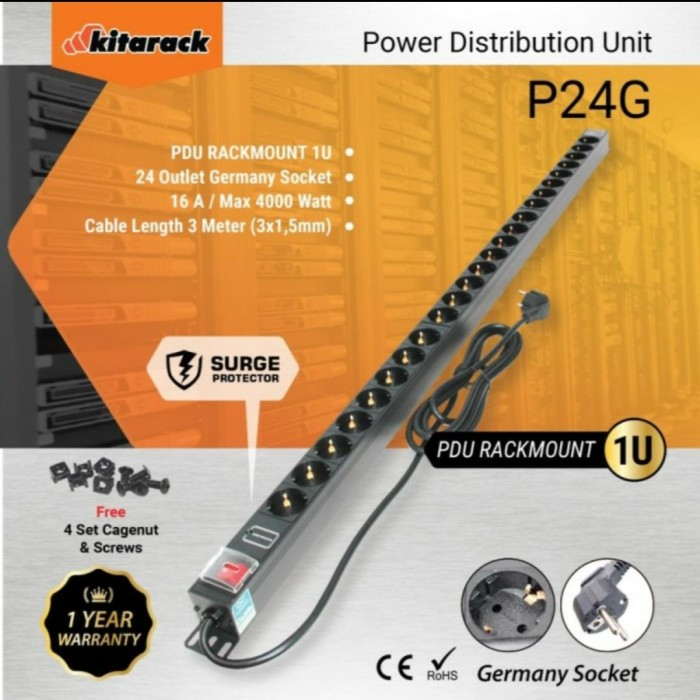 Jual PDU KITARACK 24 SOCKET 16A GERMANY OUTLET P24G STOP KON