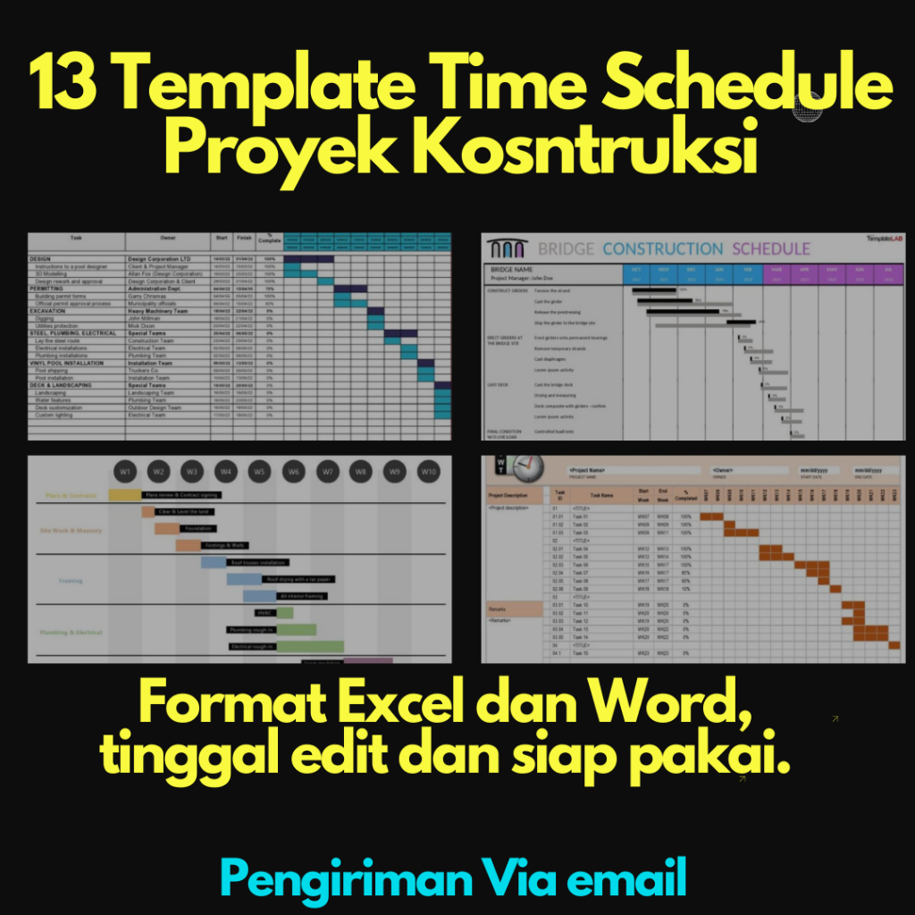 Jual 13 Template Time Schedule Proyek Kosntruksi tinggal edi