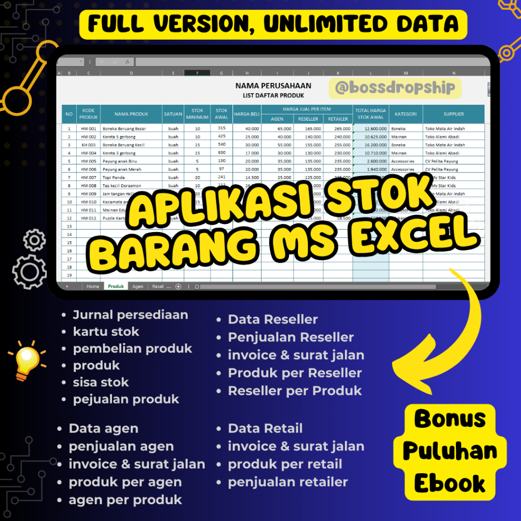 Jual Aplikasi stok barang ms excel full versi, kartu stok ba