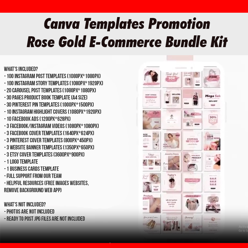 Jual Template promosi Canva Rose Gold E-Commerce Bundle Kit
