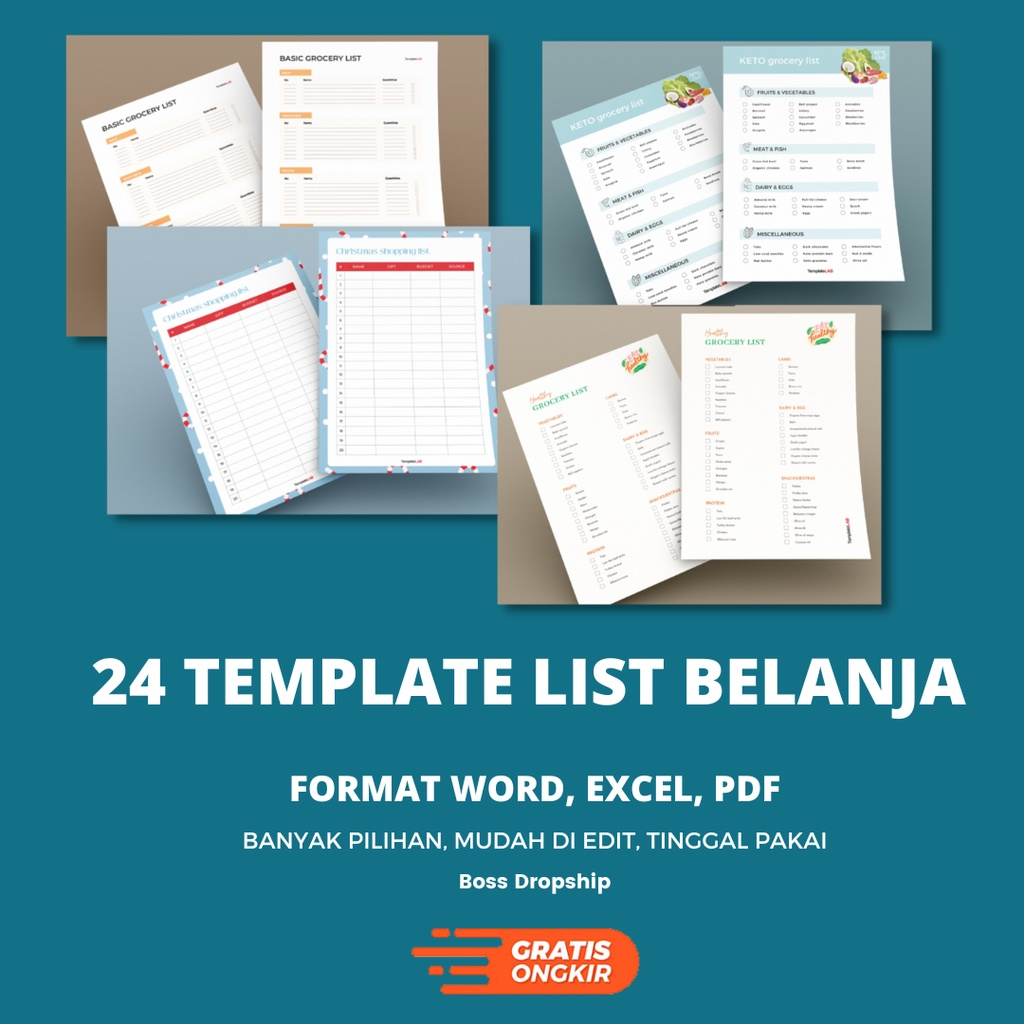 Jual 24 Template List Belanja format daftar belanjaan Word P
