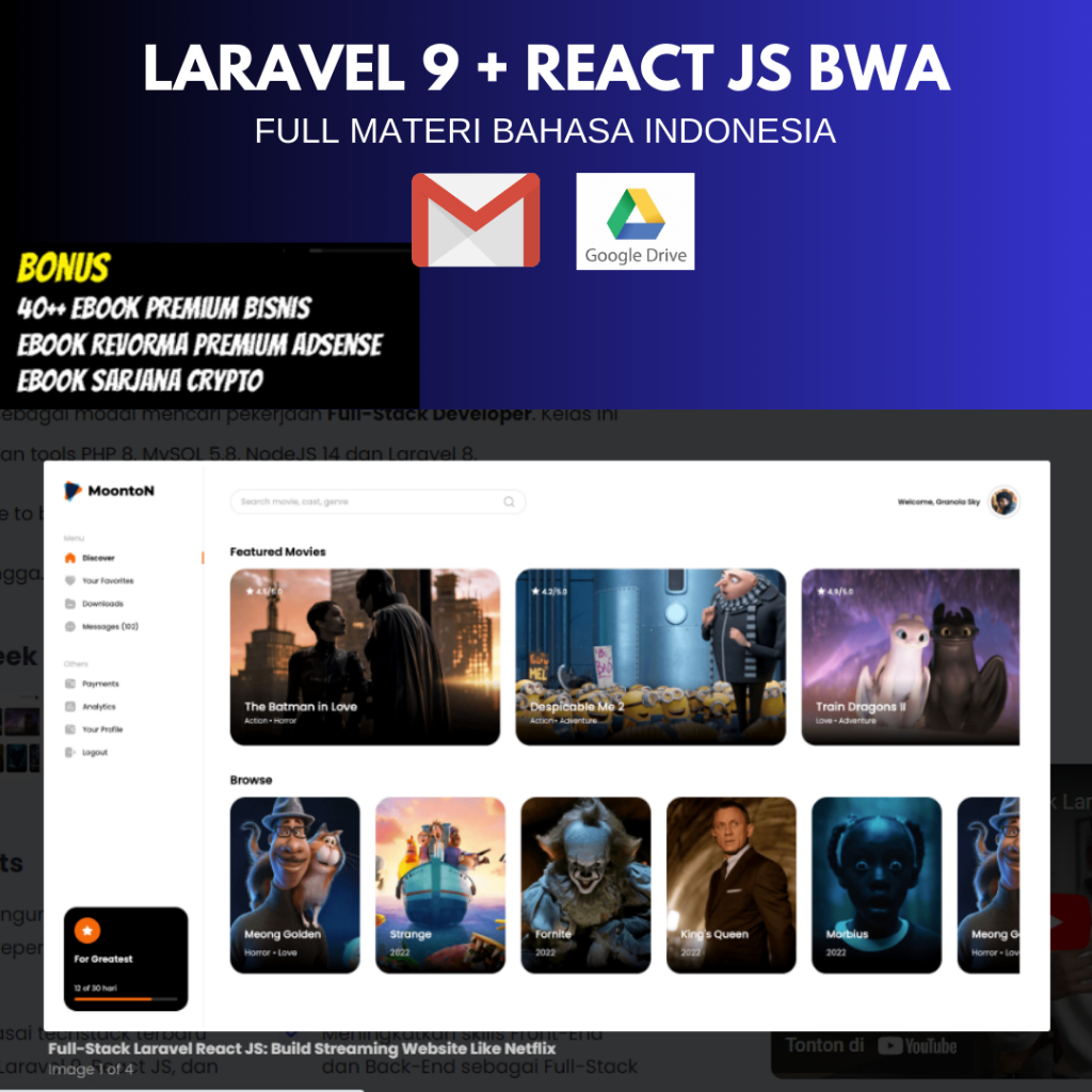 Jual Materi belajar Coding Menggunakan Laravel Dengan React.
