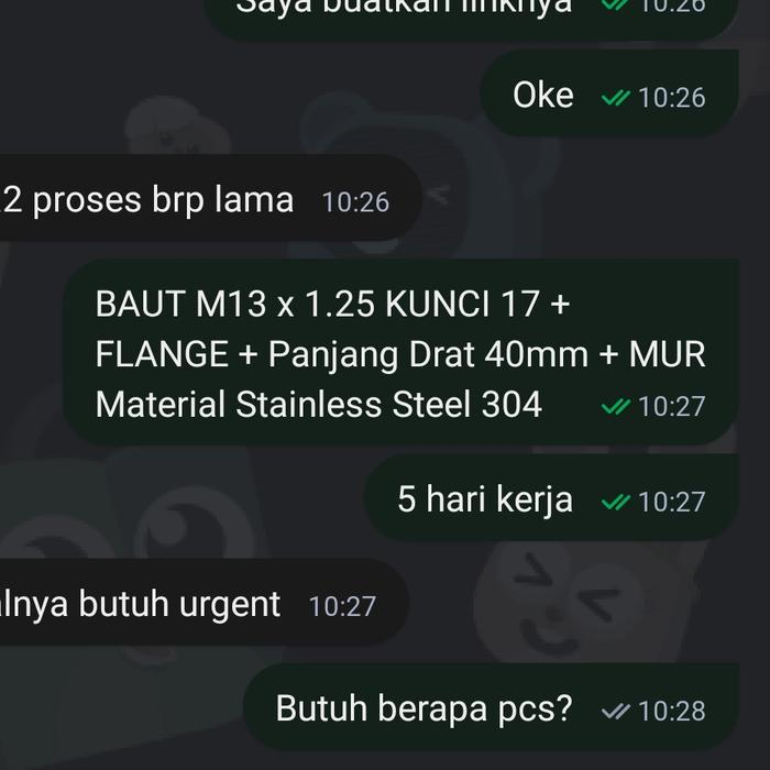 Jual BAUT M13 x 1.25 KUNCI 17 + FLANGE + Panjang Drat 40mm