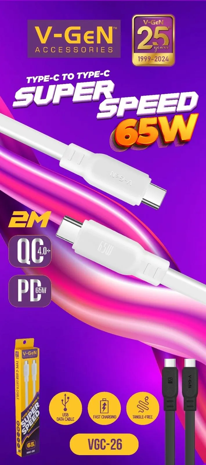 Jual Kabel Data USB V-GeN VGC-26 Super Fast Charging 65W 3A